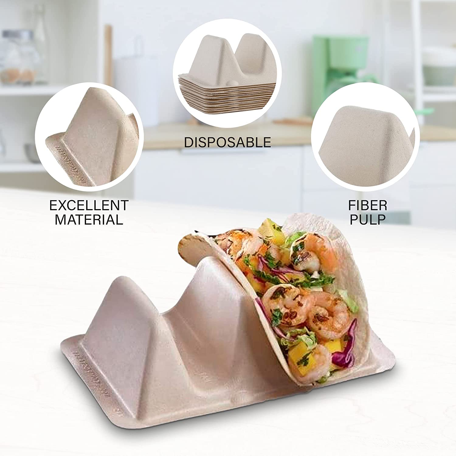 MT Products Disposable Pulp Fiber 2 Taco Holder 7″ x 4.25″ x 3.5 ...
