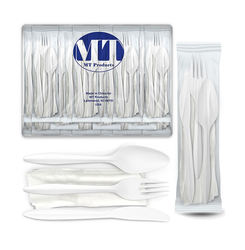 MT Products Disposable Plastic Cutlery Set – Individually Wrapped ...